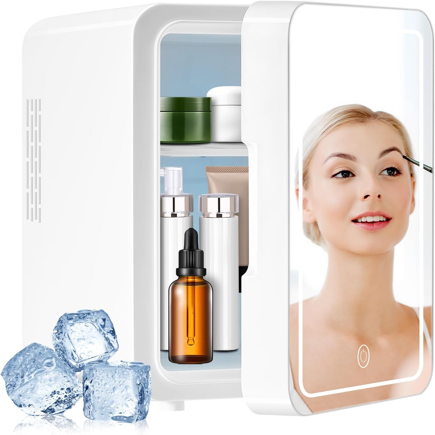 Skincare Fridge With Dimmable LED Light Mirror, 4L Makeup Mini Fridge ...