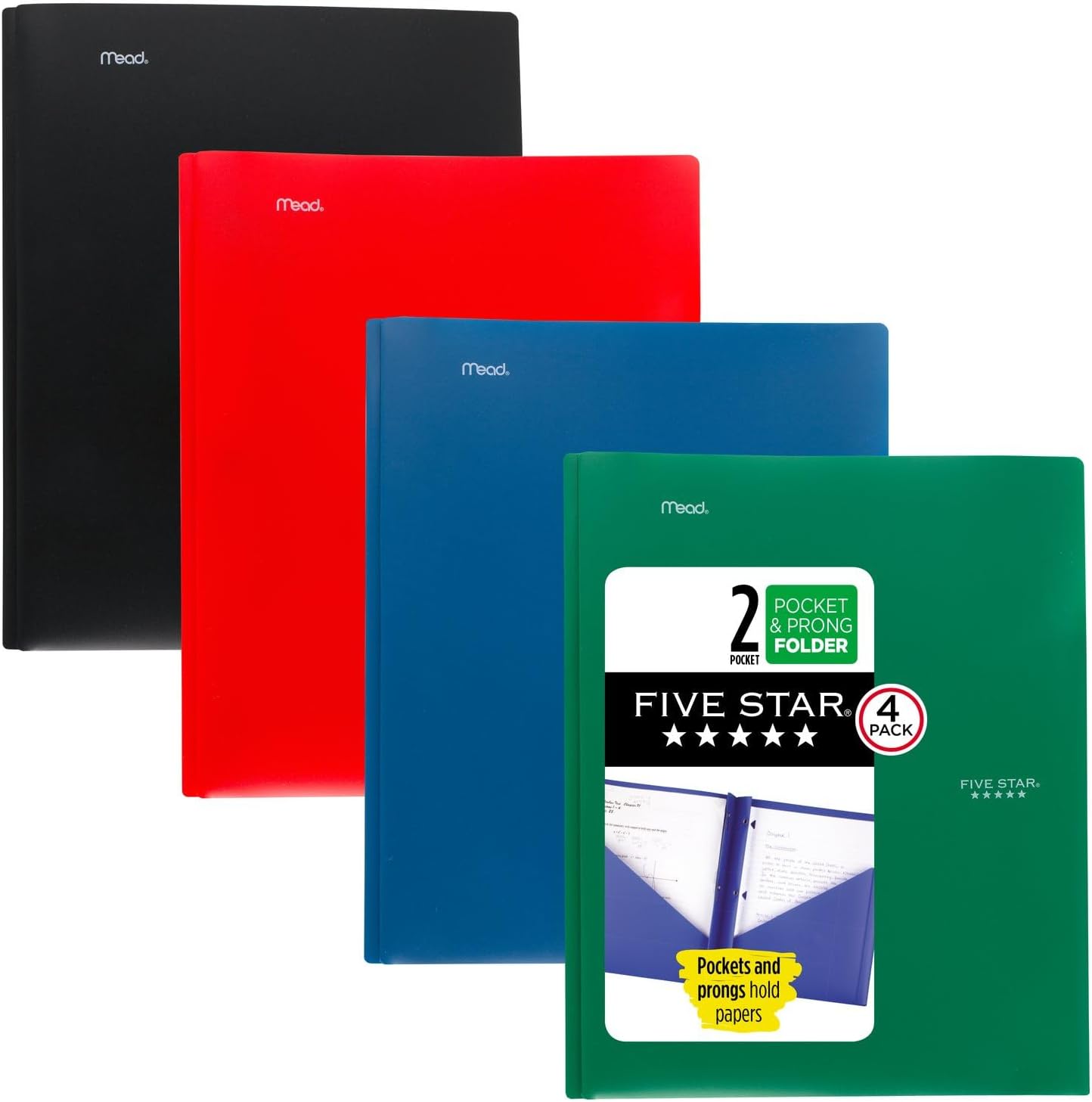Amazon.com : Five Star 2 Pocket Folders, 4 Pack, Plastic Folders with ...