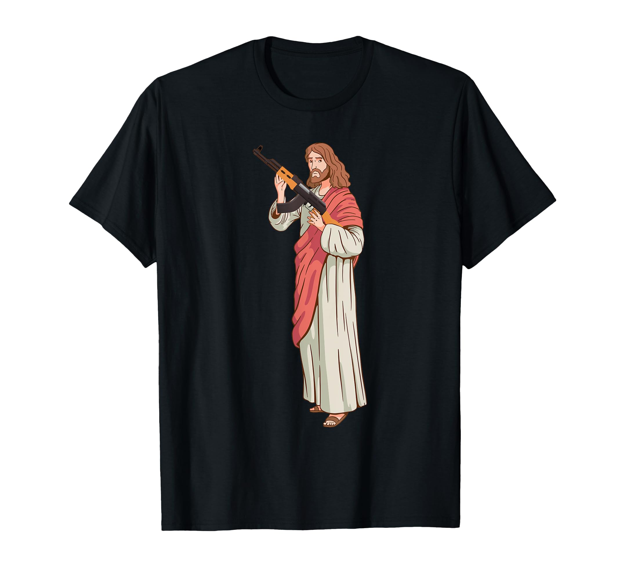 Amazon.com: Jesus with Ak47 assault rifle. T-Shirt : Clothing, Shoes ...
