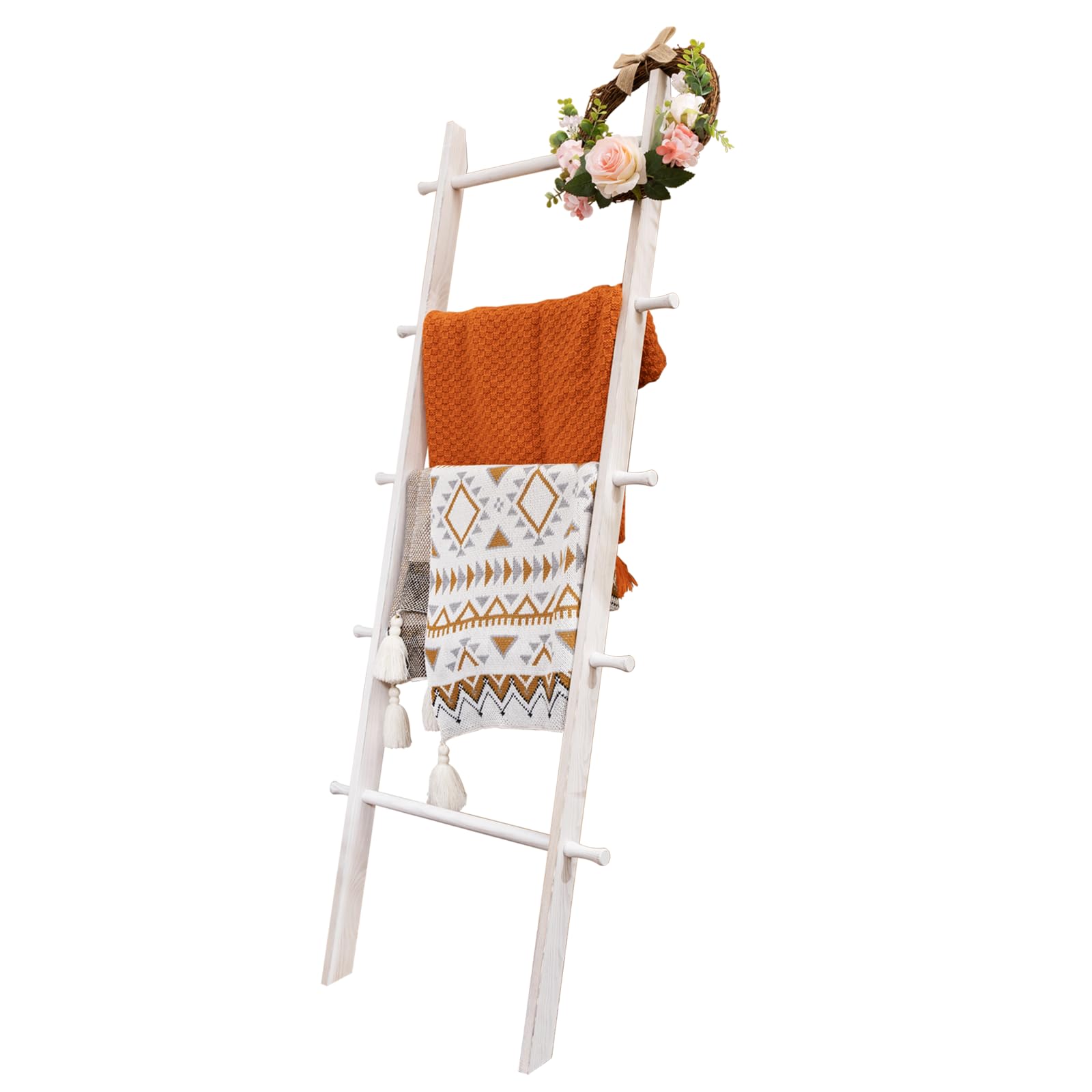 Amazon.com: HYBDAMAI Blanket Ladder, 5-Tier Wooden Quilt Stand ...