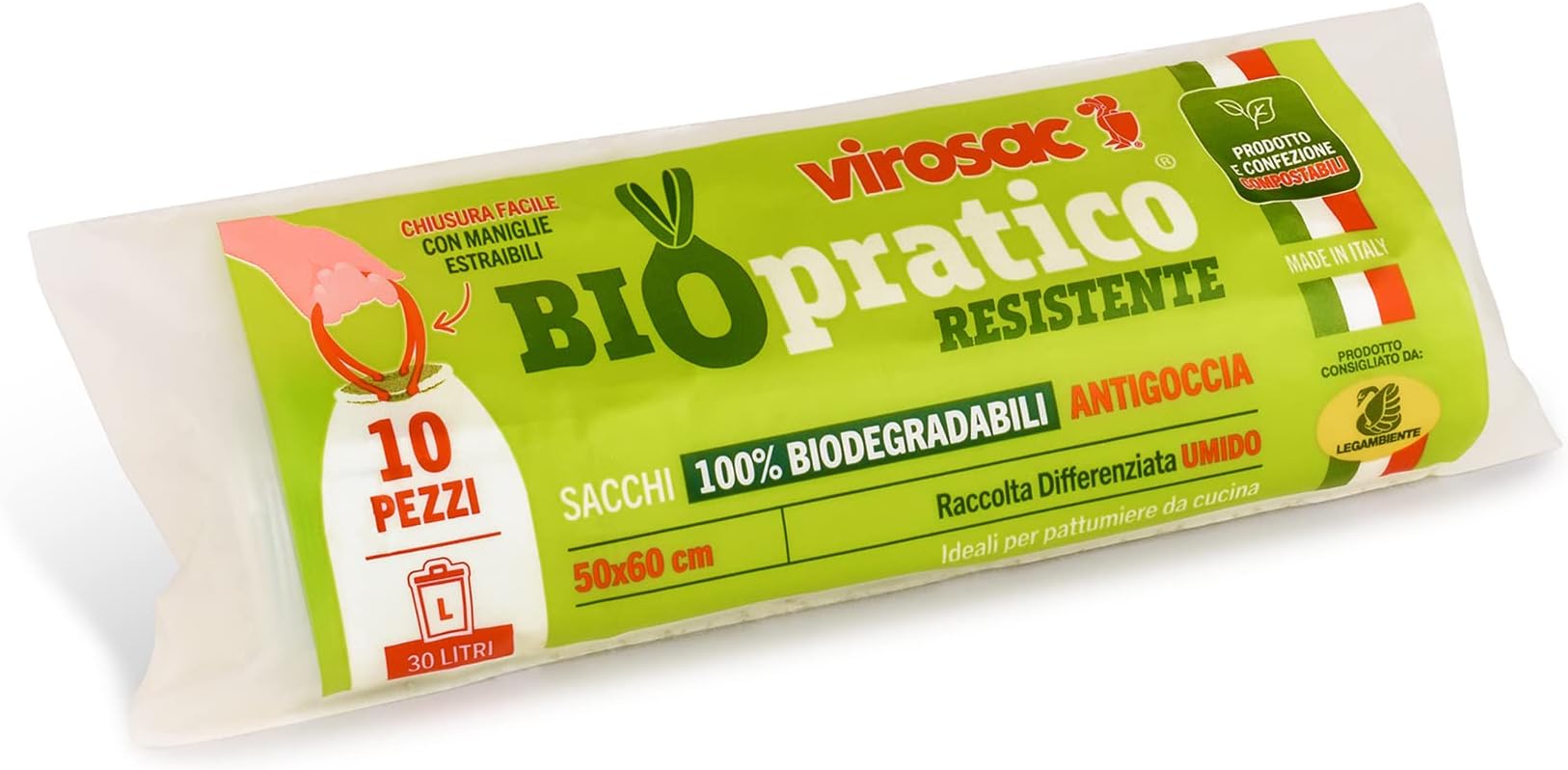 Virosac - Sacchetti biodegradabili 50x60, Con Maniglie, 10 pezzi per ...