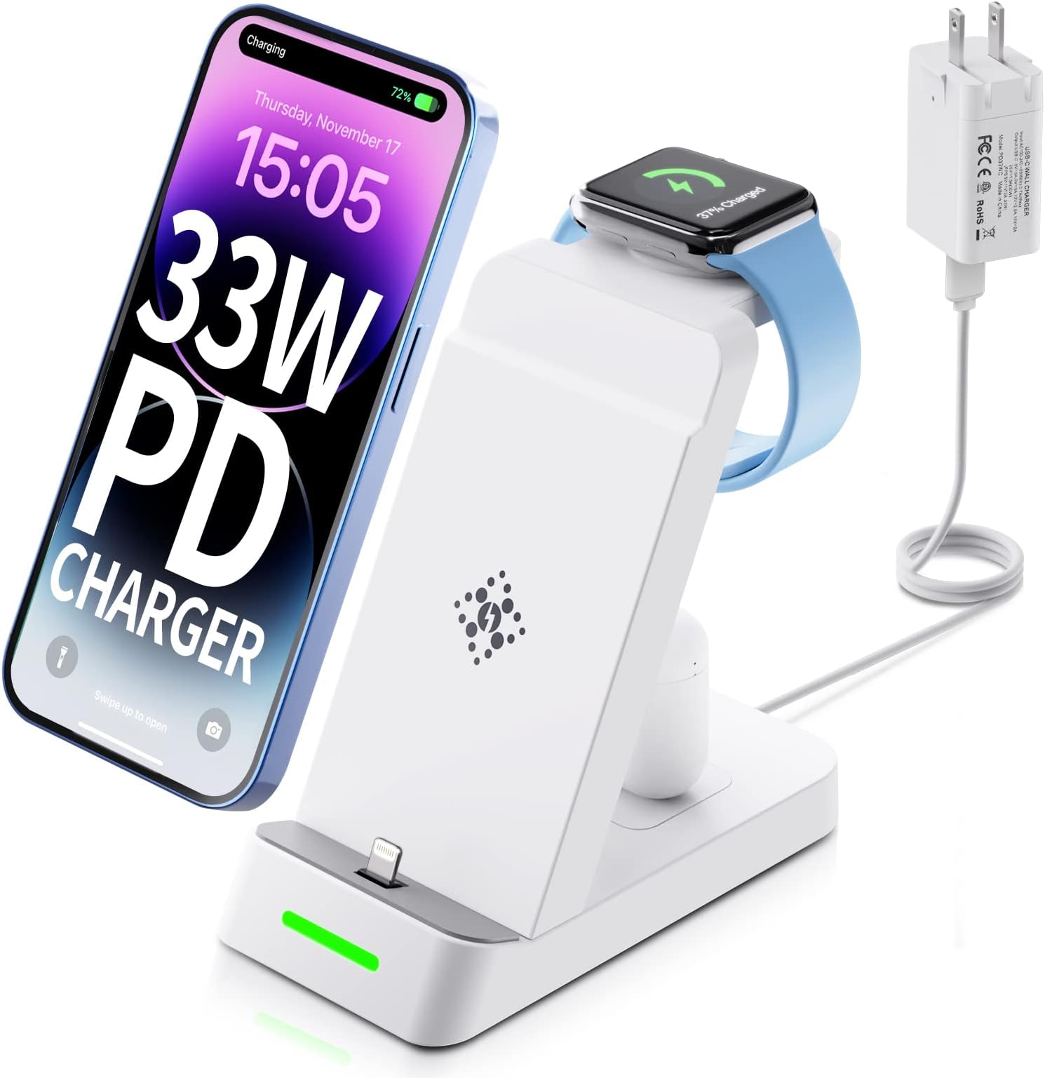 Amazon.com: TYCRALI 3 in 1 Charging Station for iPhone - 33W Fast ...