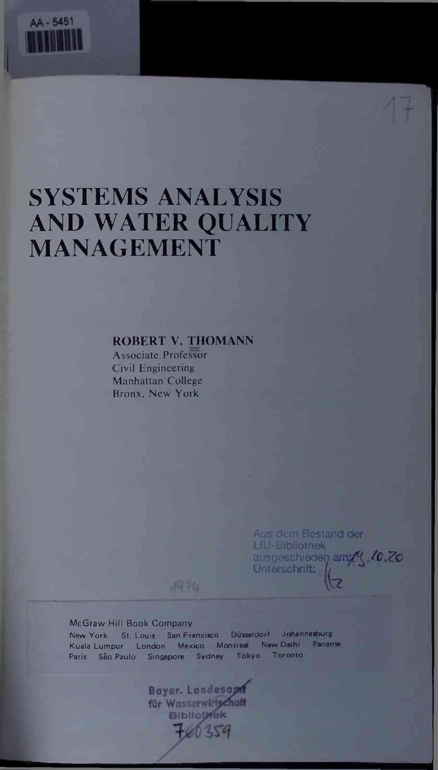 Systems analysis and water quality management: McGraw-Hill Education ...