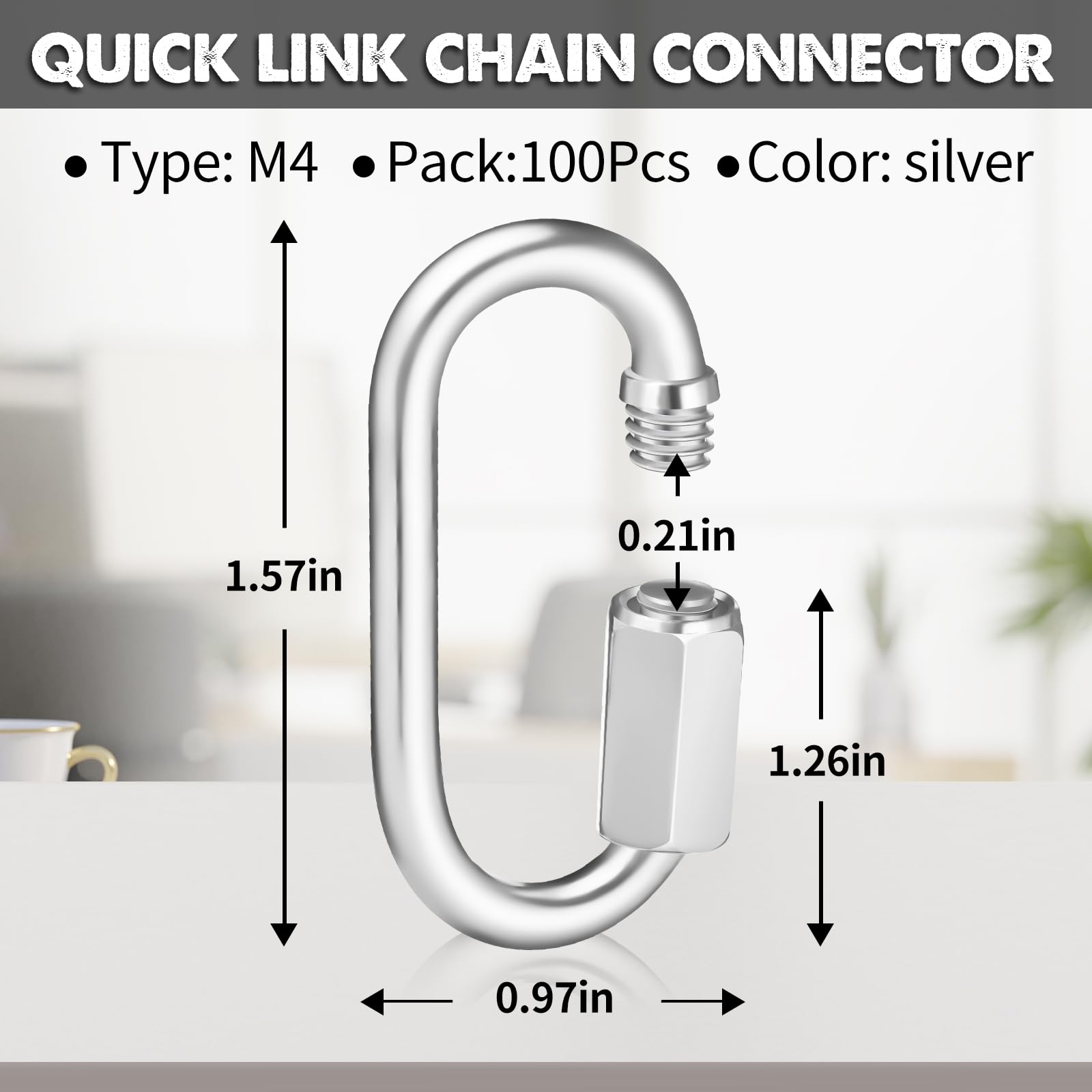660 Lb Capacity Chain Links Heavy Duty Chain Quick Links – 100 Pack, 1/ ...