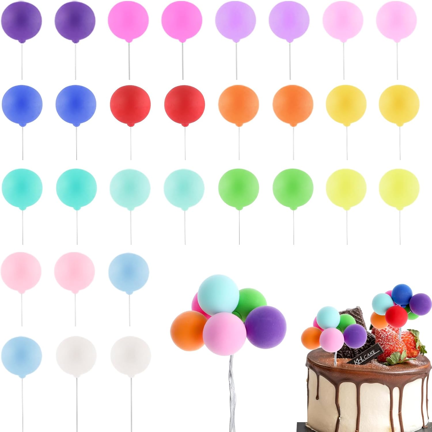 Amazon.com: Balloon Cake Topper 30Pcs Round Cake Topper Balls Colorful ...