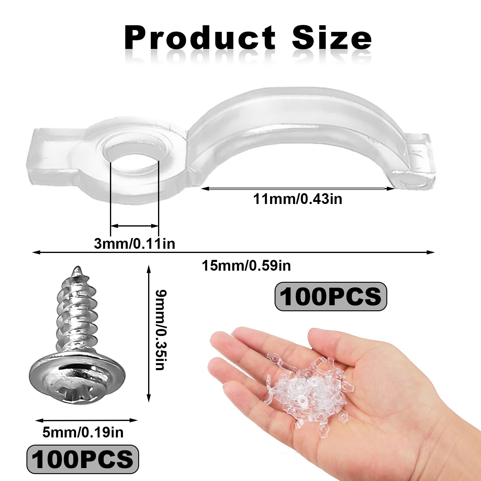 JUGCUT 100 Sets LED Strip Light Fixing Clips with 100 Screws, One Side ...