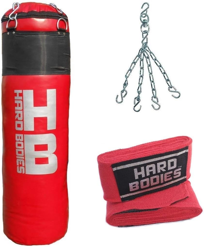 HB Hard Bodies Boxing Punching Bag Combo with Wall Mount Stand (Red, 3 ...