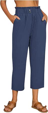 Amazon.com: Mackneog Ruffle Women's Capris Pants Summer Plus Size Wide ...