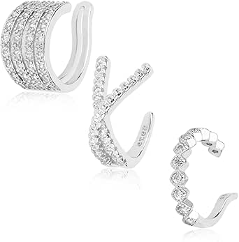 Amazon.com: Hotalisona Clip on Ear Cuff Earrings 925 Sterling Silver Ear Cuffs Non Piercing Fake ...