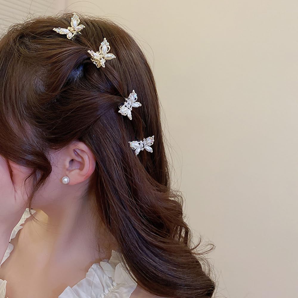 Amazon.com : Jumwrit 4pcs Mini Butterfly Hair Claw Clips Small Pearl ...
