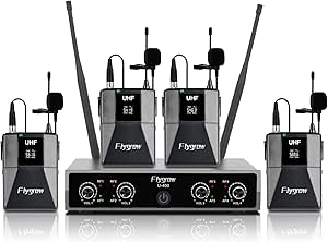 Amazon.com: Flygrow Pro UHF 4 Channel Wireless Microphone System with Lapel Lavalier Mics, UHF ...