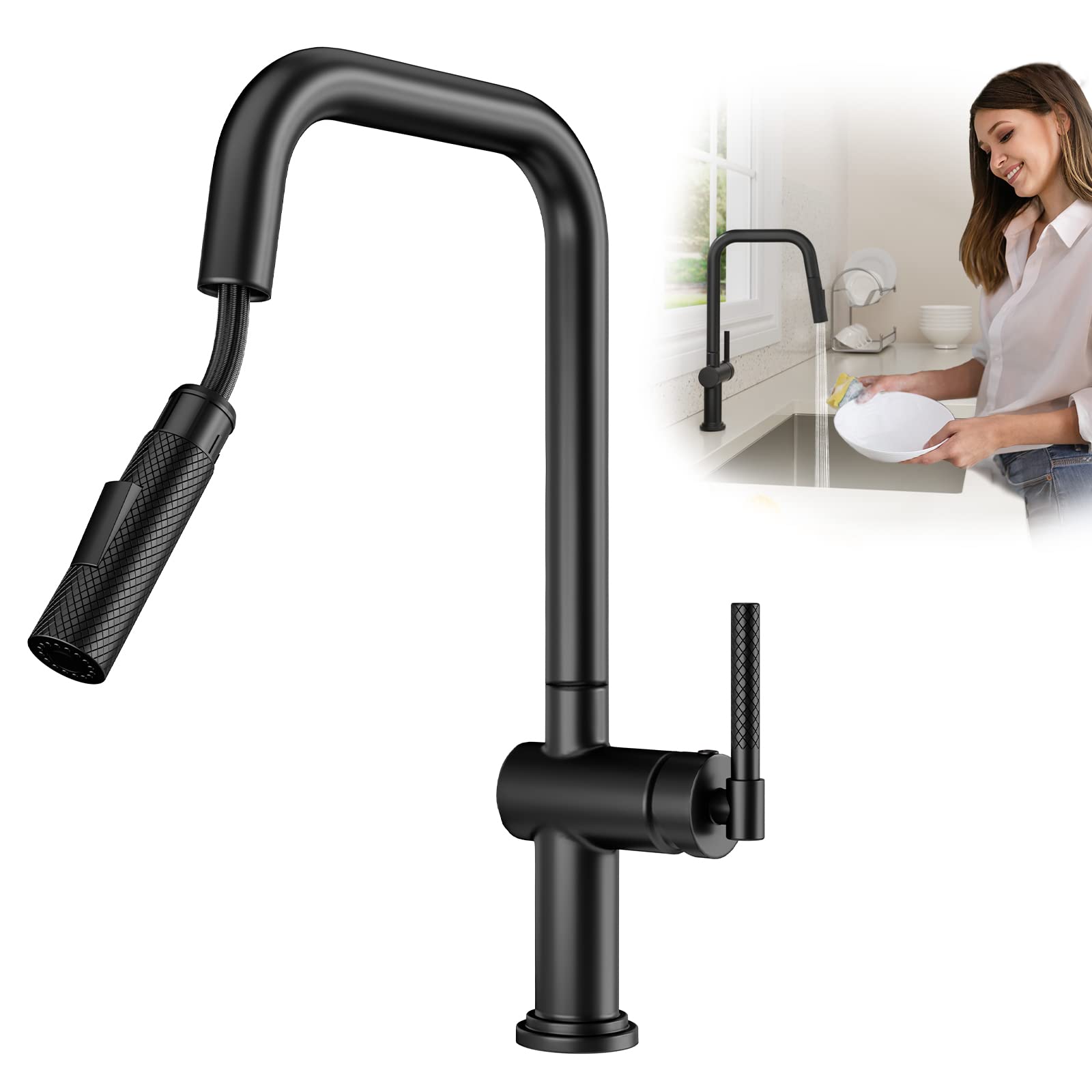 Modern Kitchen Sink Faucet, Stainless Steel Kitchen Faucet with Pull ...
