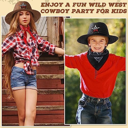Amazon.com: Leumoi 48 Pcs Cowboy Hats with Bandanas Straw Western Party ...