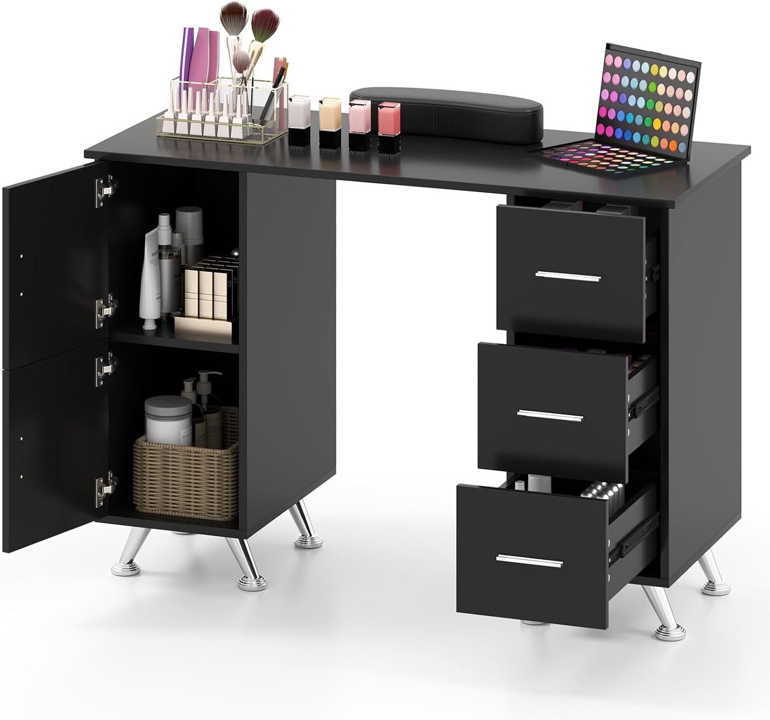 Amazon.com: LDAILY Moccha Nail Desk, Manicure Table w/ 3 Drawers & 2 ...