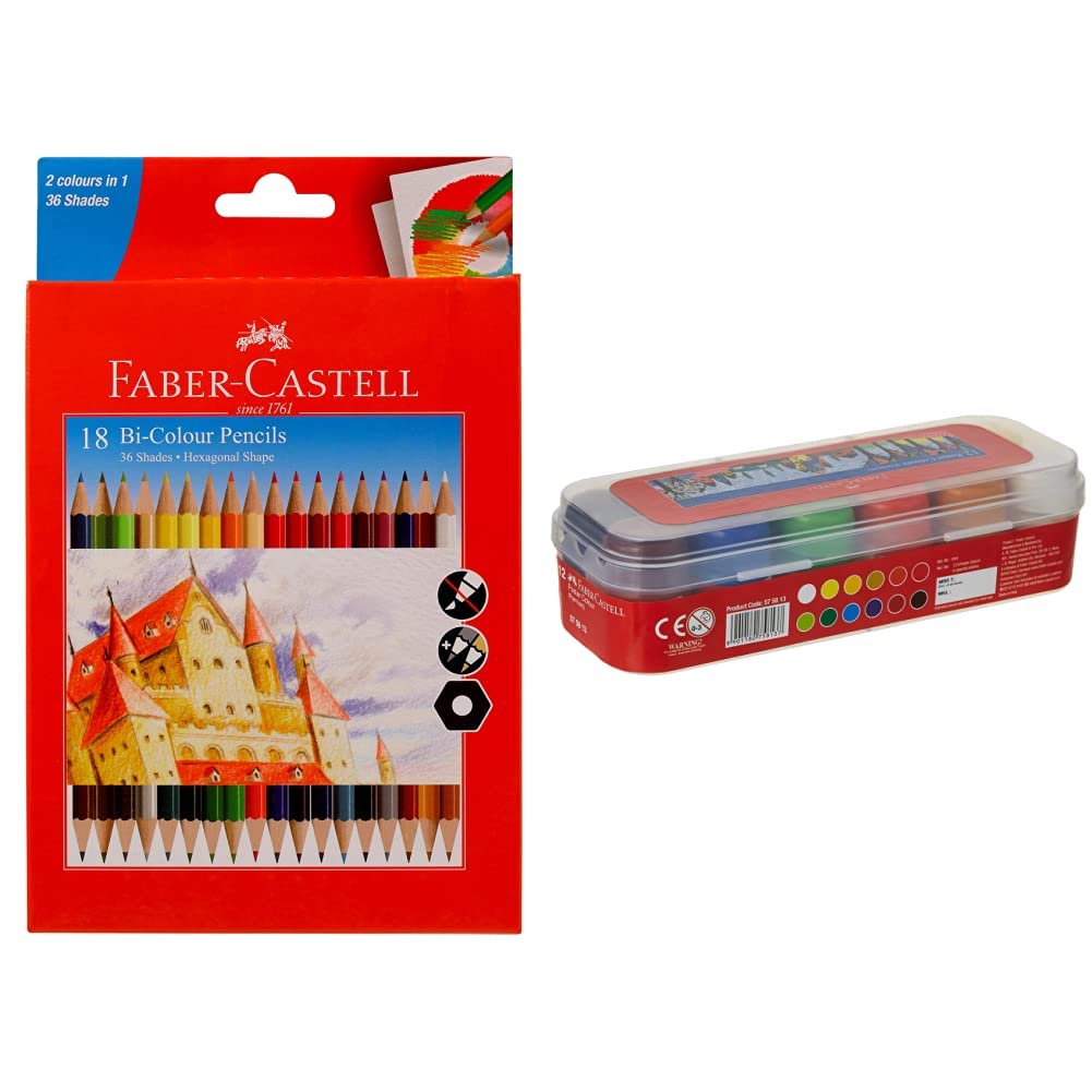 Faber-Castell Bi-Colour Pencil, Pack of 18 (Assorted) Poster Color Tin ...