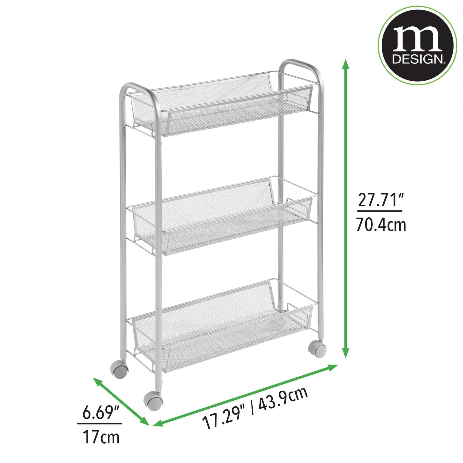 Buy mDesign Steel Rolling Utility Cart Storage Organizer Trolley with 3 ...
