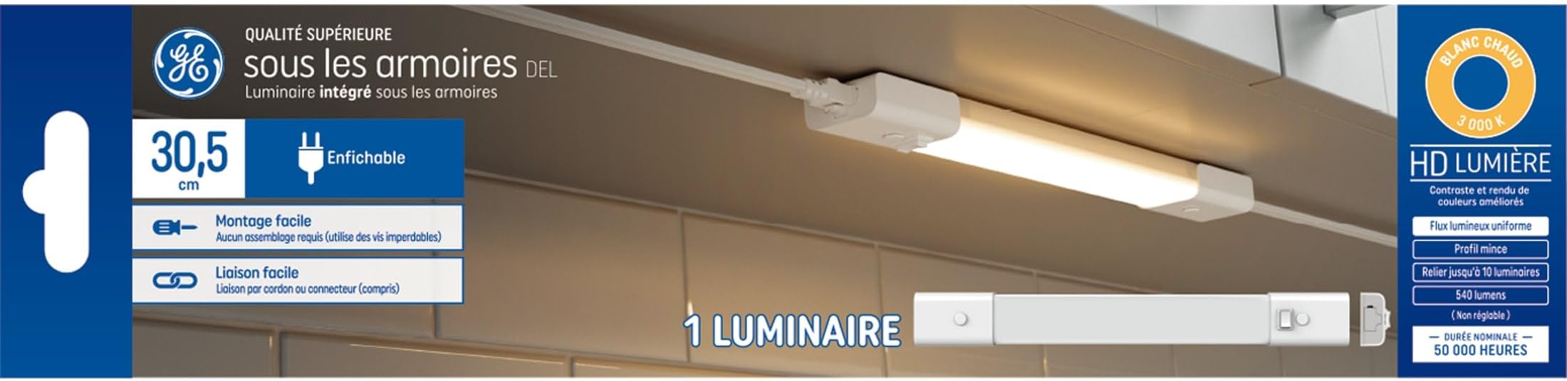 GE LED Undercabinet Light Fixture, Linkable Integrated Plug-In Fixture ...