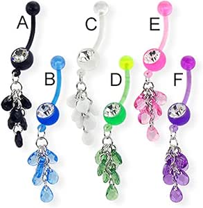 Amazon.com: Bioplast Belly Button Ring With Teardrop Gems On Dangle ...