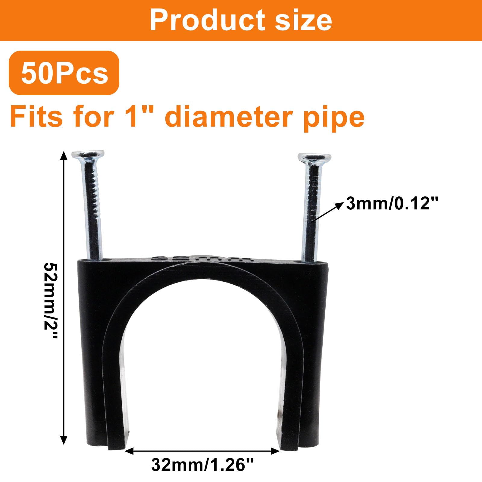 Pipe Hangers With Nails 50-Pack Black PEX Clamp J-Hooks With Nails - 3/ ...