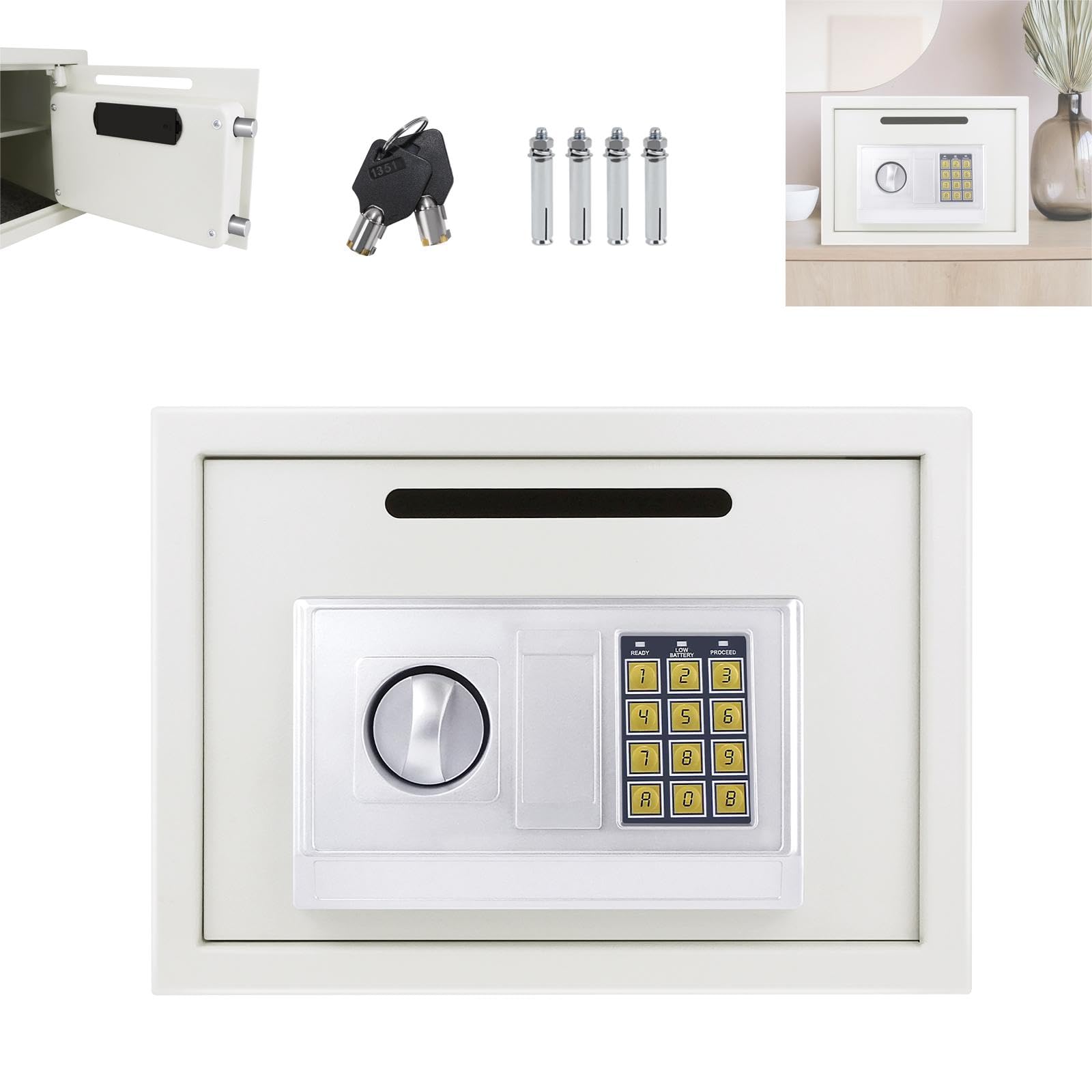 16L Steel White Safe, Security Home Office Money Cash Safety, Medium ...