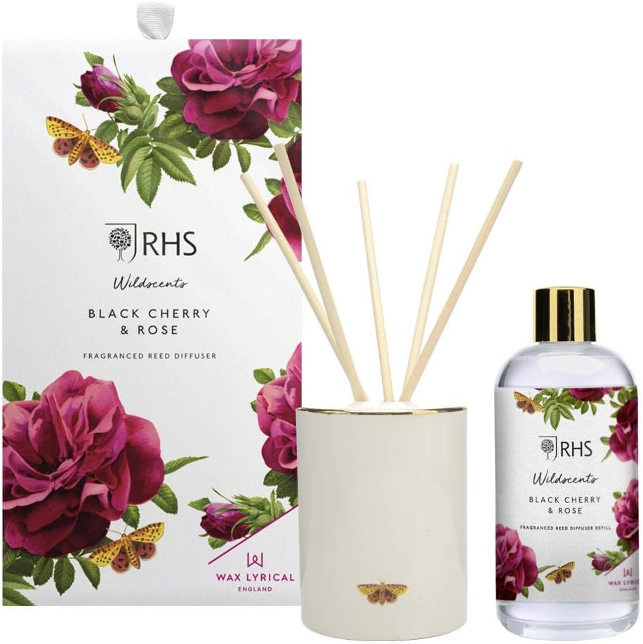 Wax Lyrical RHS Wildscents Black Cherry and Rose Ceramic Reed Diffuser ...