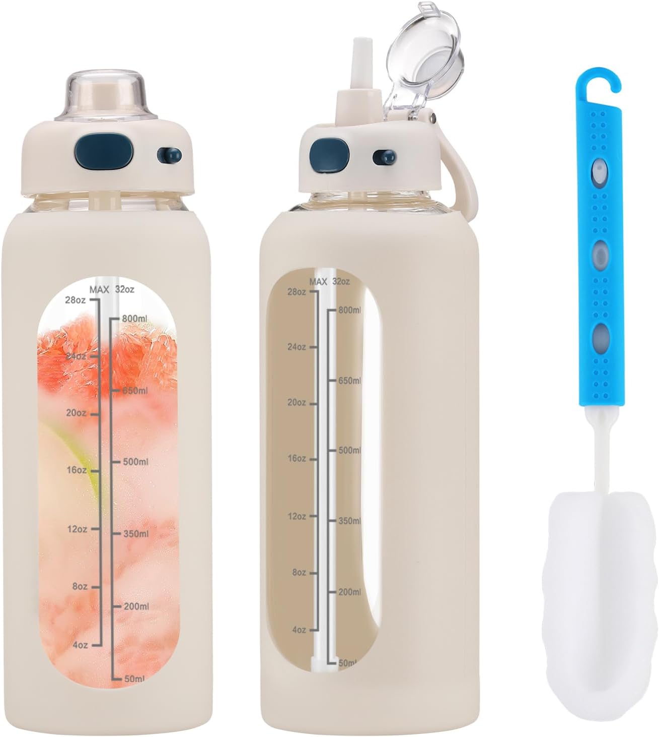 Amazon.com: SIEROZUR 32 oz Glass Water Bottle with Straw and Handle ...