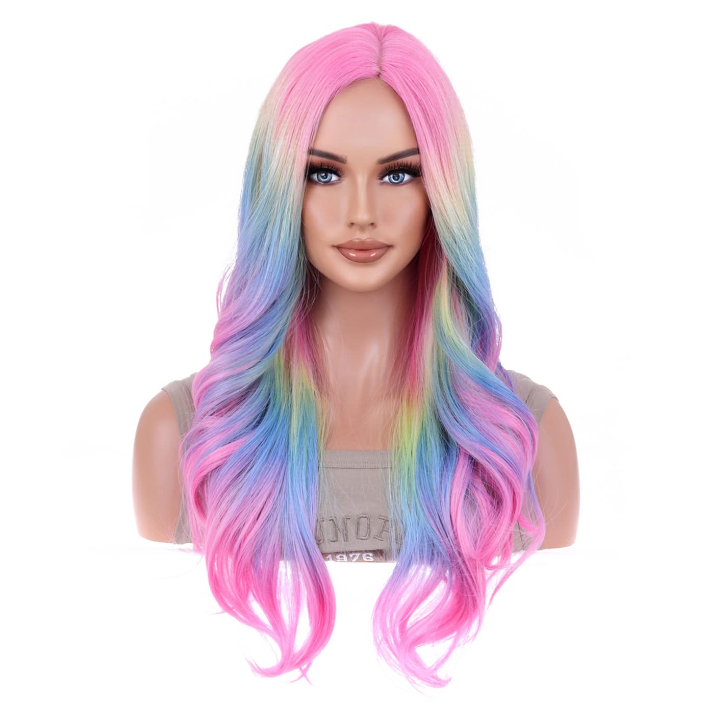 Amazon.com: BERON Rainbow Ombre Wigs Long Wavy Wig for Women Colorful ...