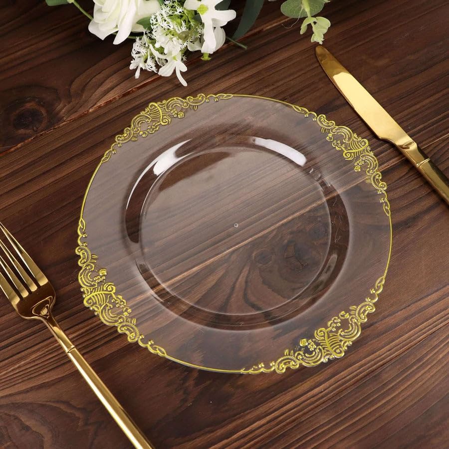 Amazon.com | TCF Linen 10" Dinner Plates -Set of 10 - Plastic Clear ...