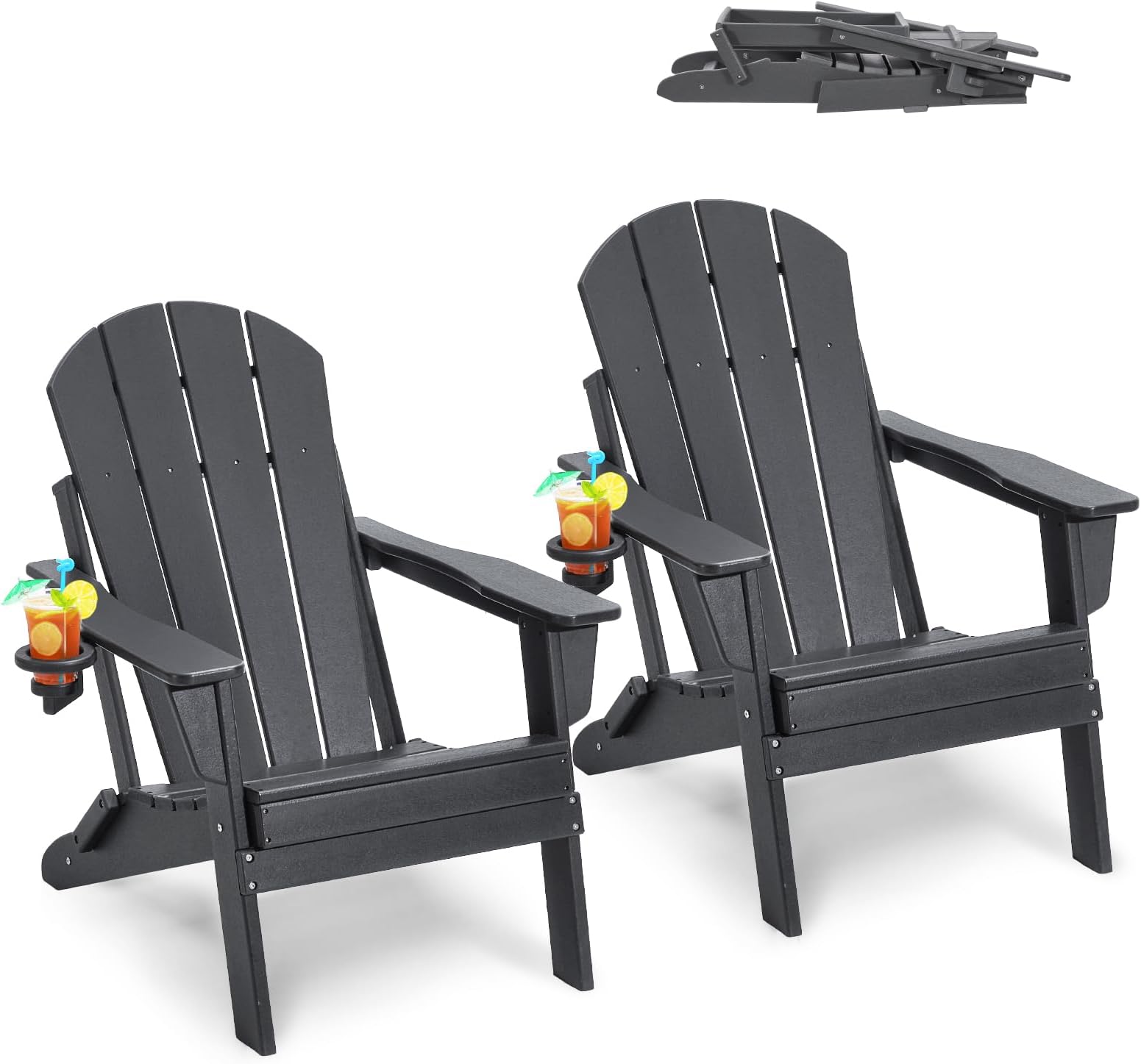 VEVOR Adirondack Chair Plastic, Set of 2 All-Weather Portable Folding ...