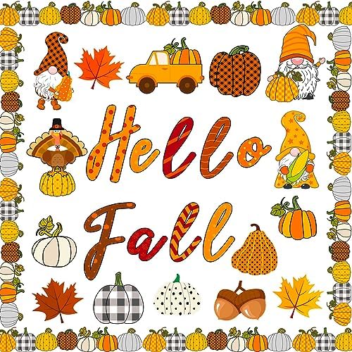 Amazon.com : Faccito 70 Pcs Fall Bulletin Board Decorations Set Hello ...