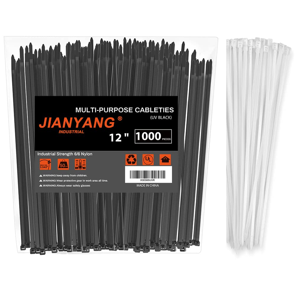 Amazon.com: 12 Inch Zip Ties (Bulk 1000 Pack Black & 100 Pack White ...