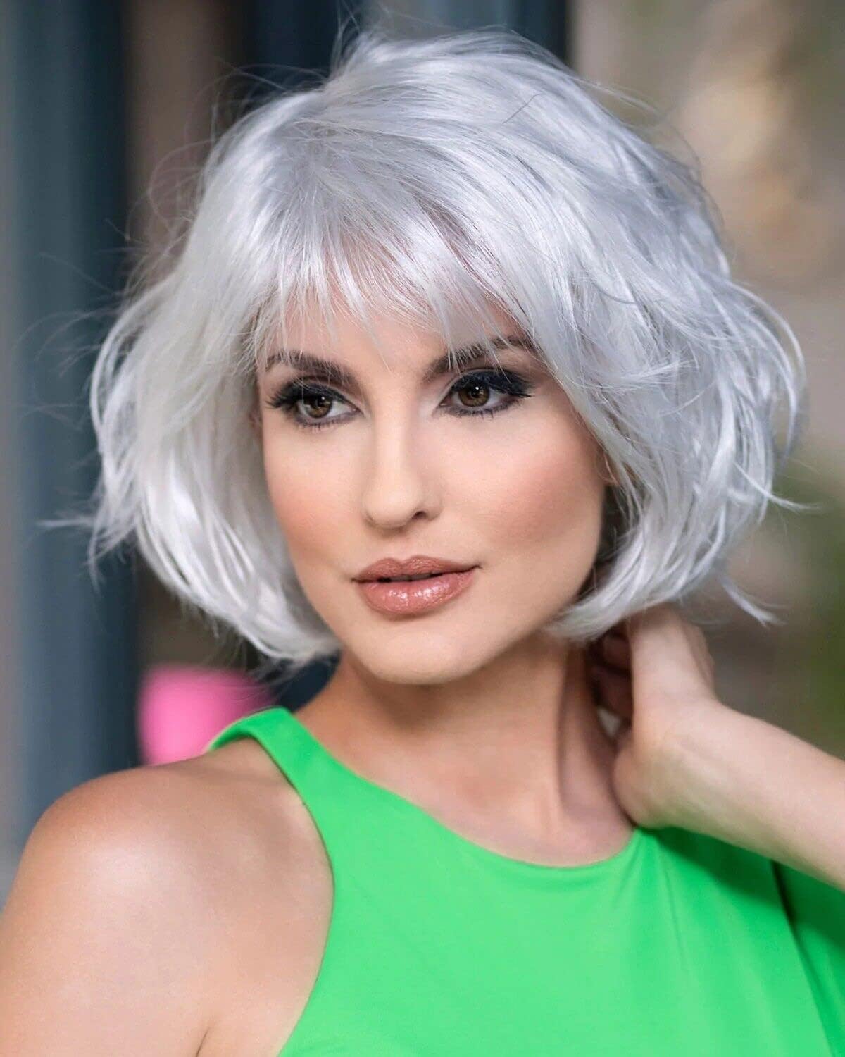 Amazon.com : Sallcks Womens Short White Bob Wig with Bangs Heat ...