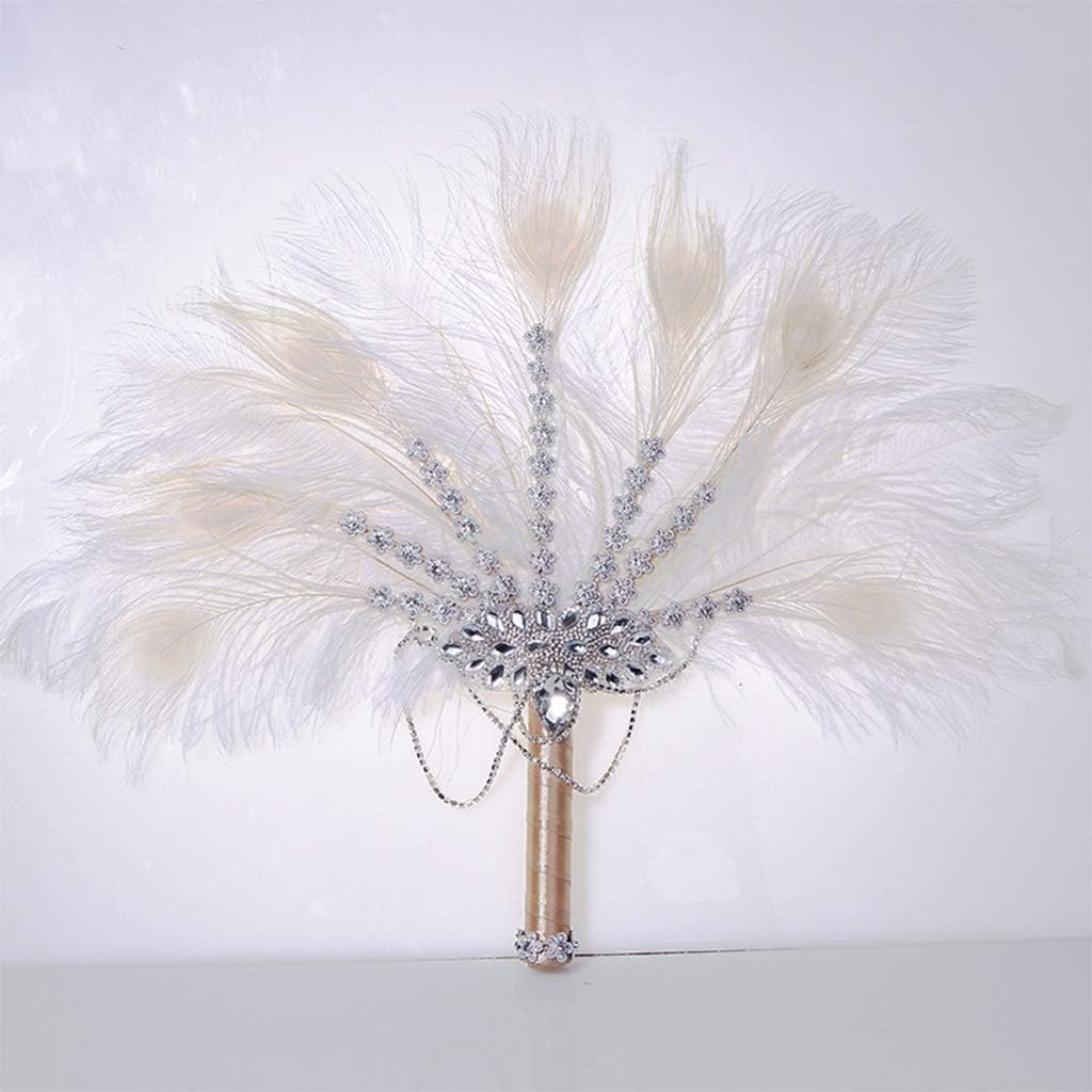 Amazon.com: Yjcnelcr Bridal Feather Bouquet Decorative Fan Crystal ...