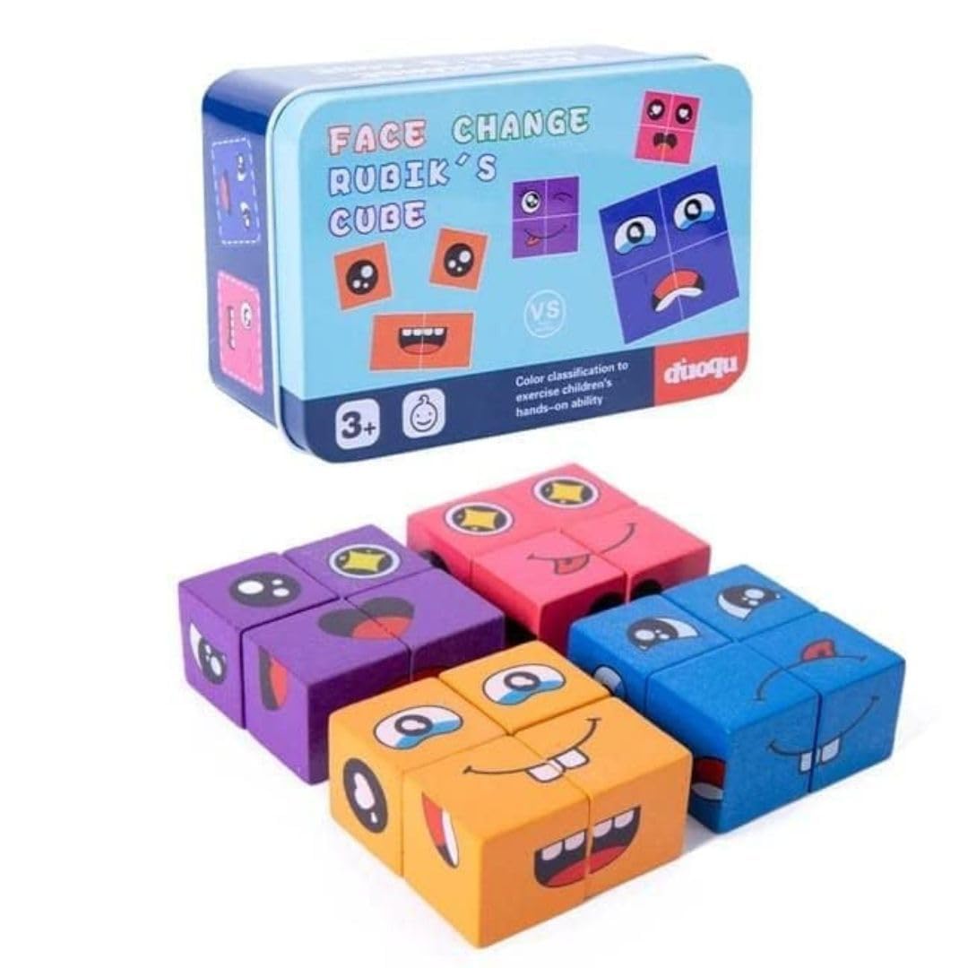 Babbles Wooden Face Changing Emoji Cube, Expression Matching Block ...