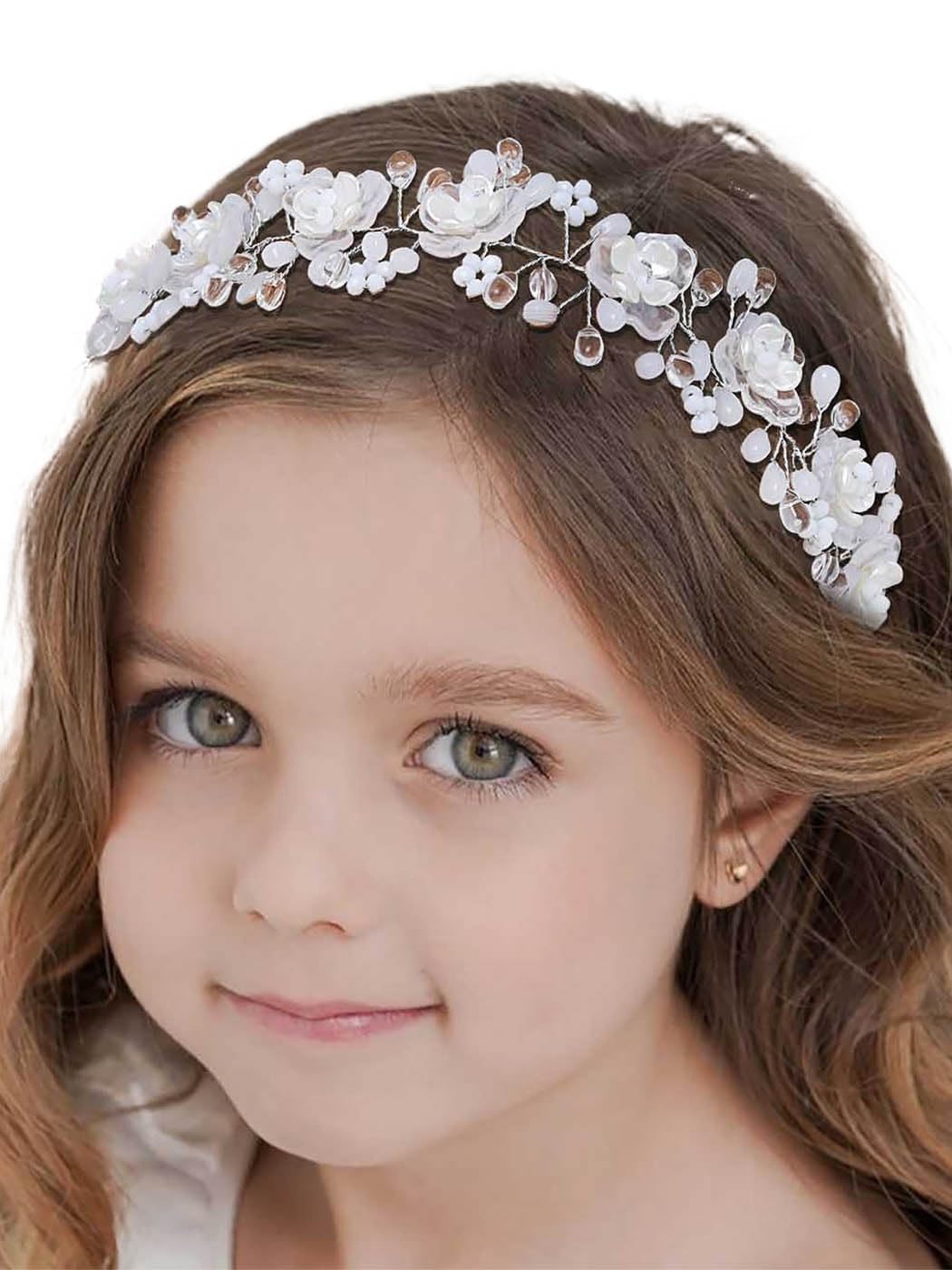 Amazon.com : Campsis Flower Girl Headpiece White Crystal Princess ...
