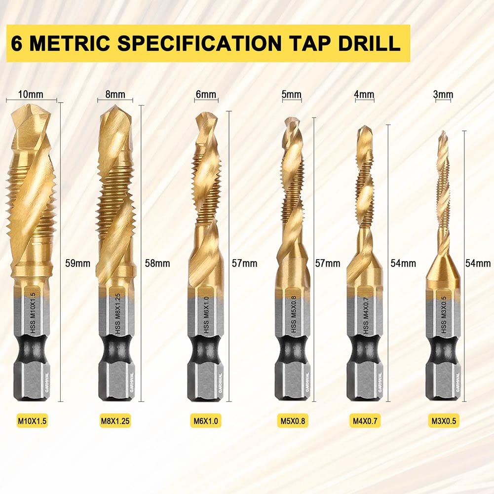Snapklik.com : Titanium Combination Drill & Tap Bit Set - 6 Piece Drill ...