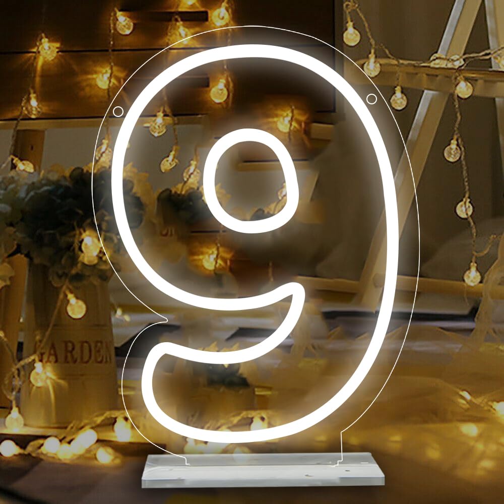 Number 9 Neon Sign,Led Light Up 9 Numbers Neon Lights,Number Nine Night ...