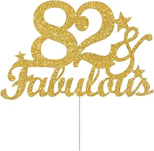 Amazon.com: 82 & Fabulous Cake Toppers Gold Glitter, Happy 82nd ...