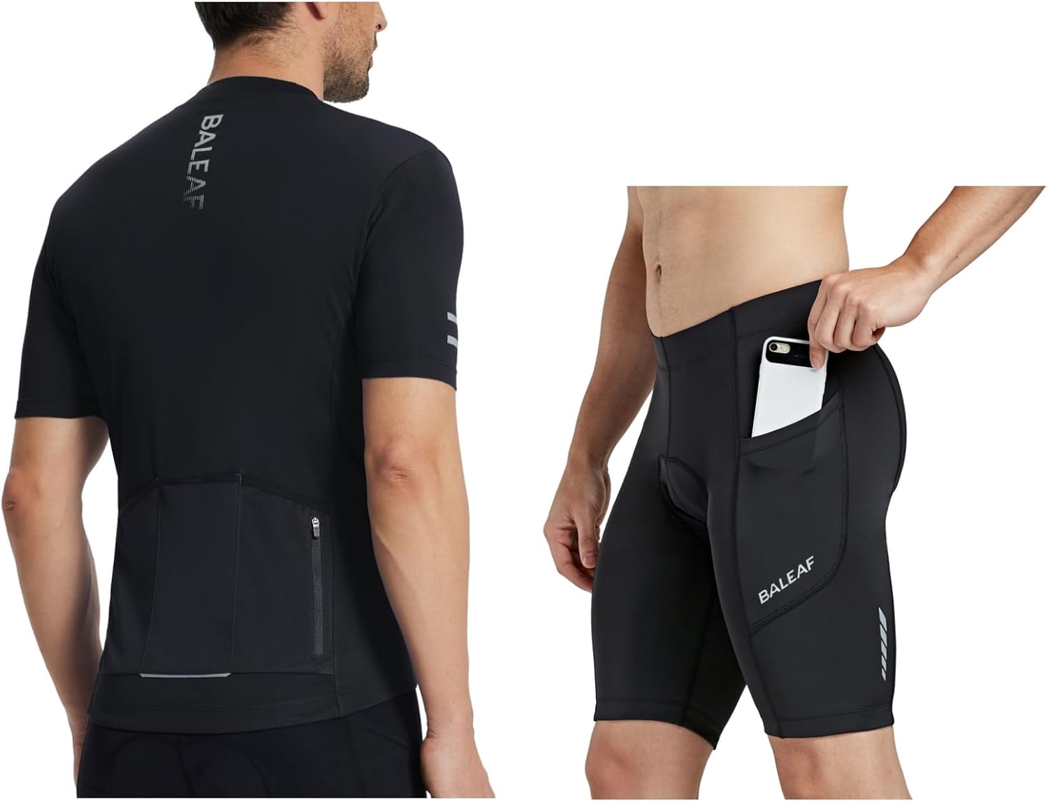 Amazon.com : BALEAF Mens Cycling Padded Bike Shorts with Biking Shirts, Black, Size Large ...