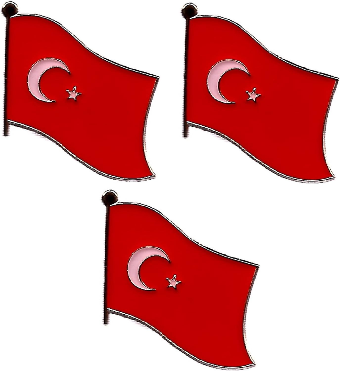 Amazon.com: Pack of 3 Turkey Single Flag Lapel Pins, Turkish Pin Badge ...