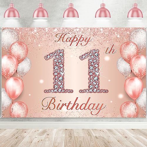 Amazon.com: Happy 11th Birthday Rose Gold Banner Cheers to 11 Years Old ...