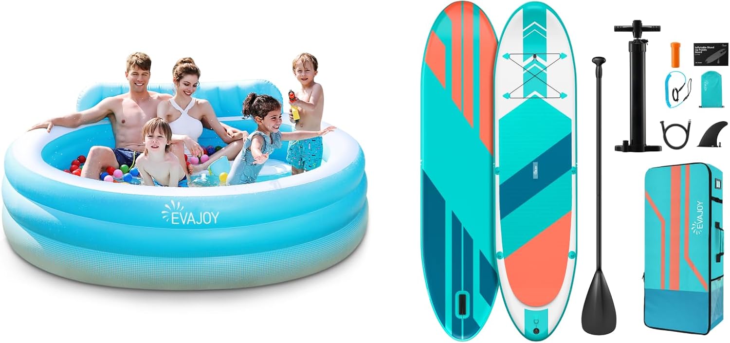 Amazon.com: Inflatable Pool, EVAJOY Above Ground Swimming Pool for Kids ...