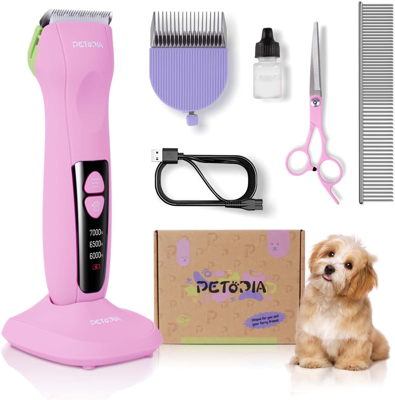 Petopia Dog Clippers Grooming Kit - Cordless Dog Grooming Kit USB Rechargeable - 3 Speeds Low ...