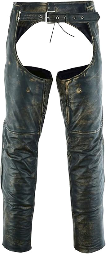 Amazon.com: Dream Apparel Mens Distressed Brown Leather Motorcycle Riding Chaps with Zip Out ...