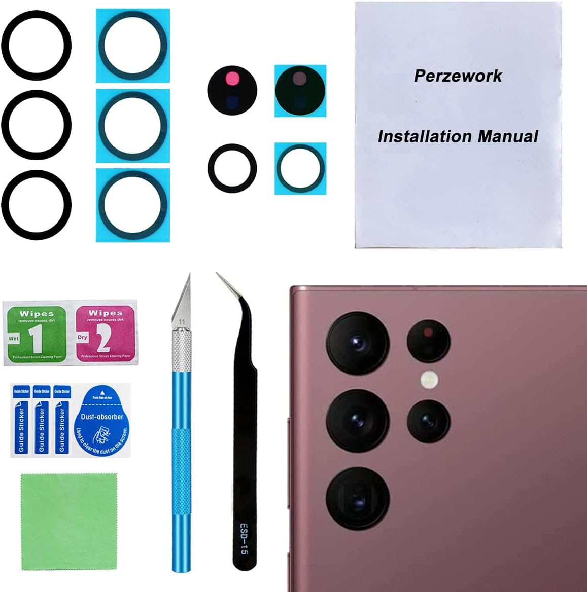 Amazon.com: Perzework 2 Sets Back Rear Camera Lens Glass Replacement ...