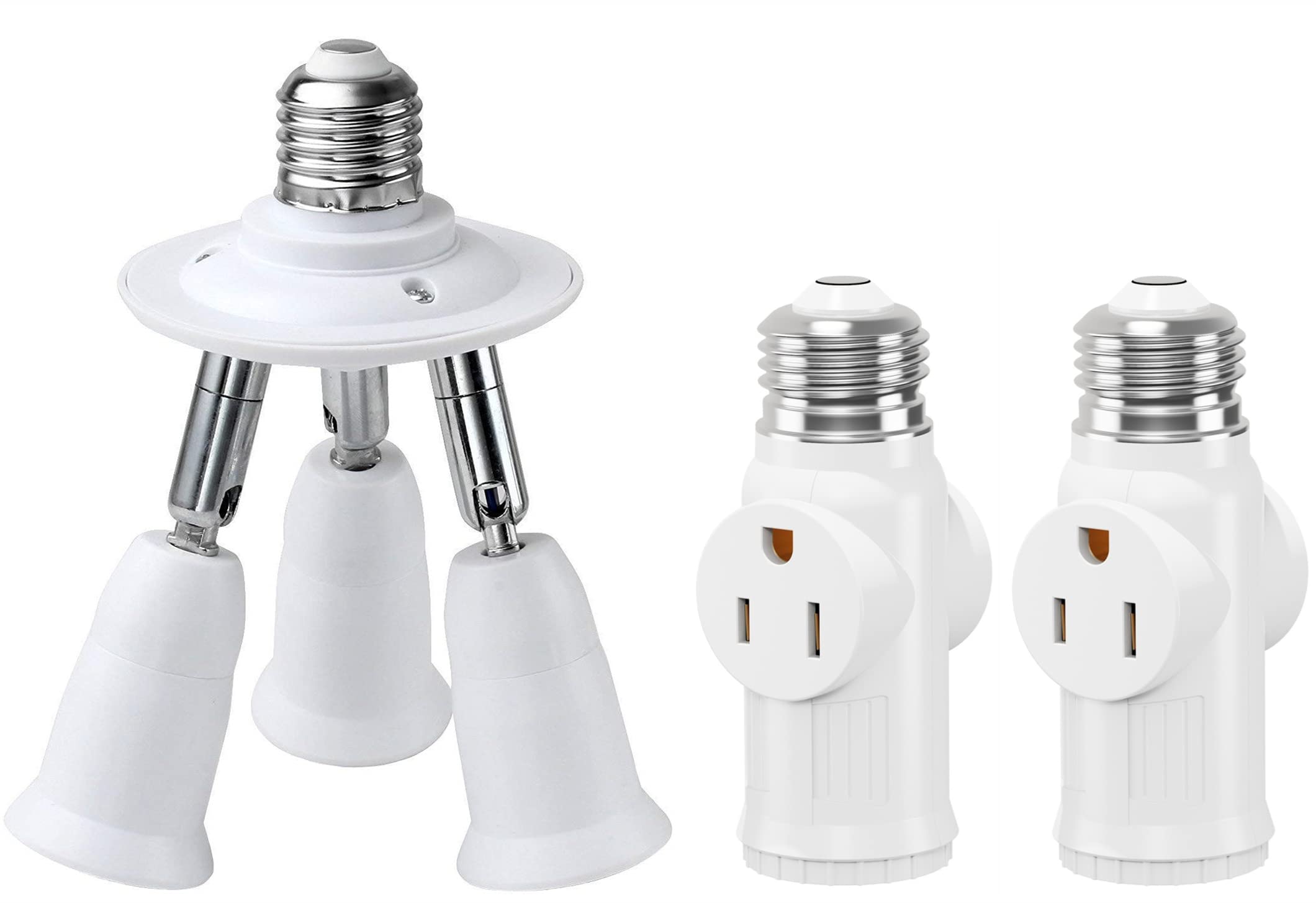 JACKYLED 3 in 1 E26 Light Socket Splitter, 2-Pack 3 Prong Light Socket ...