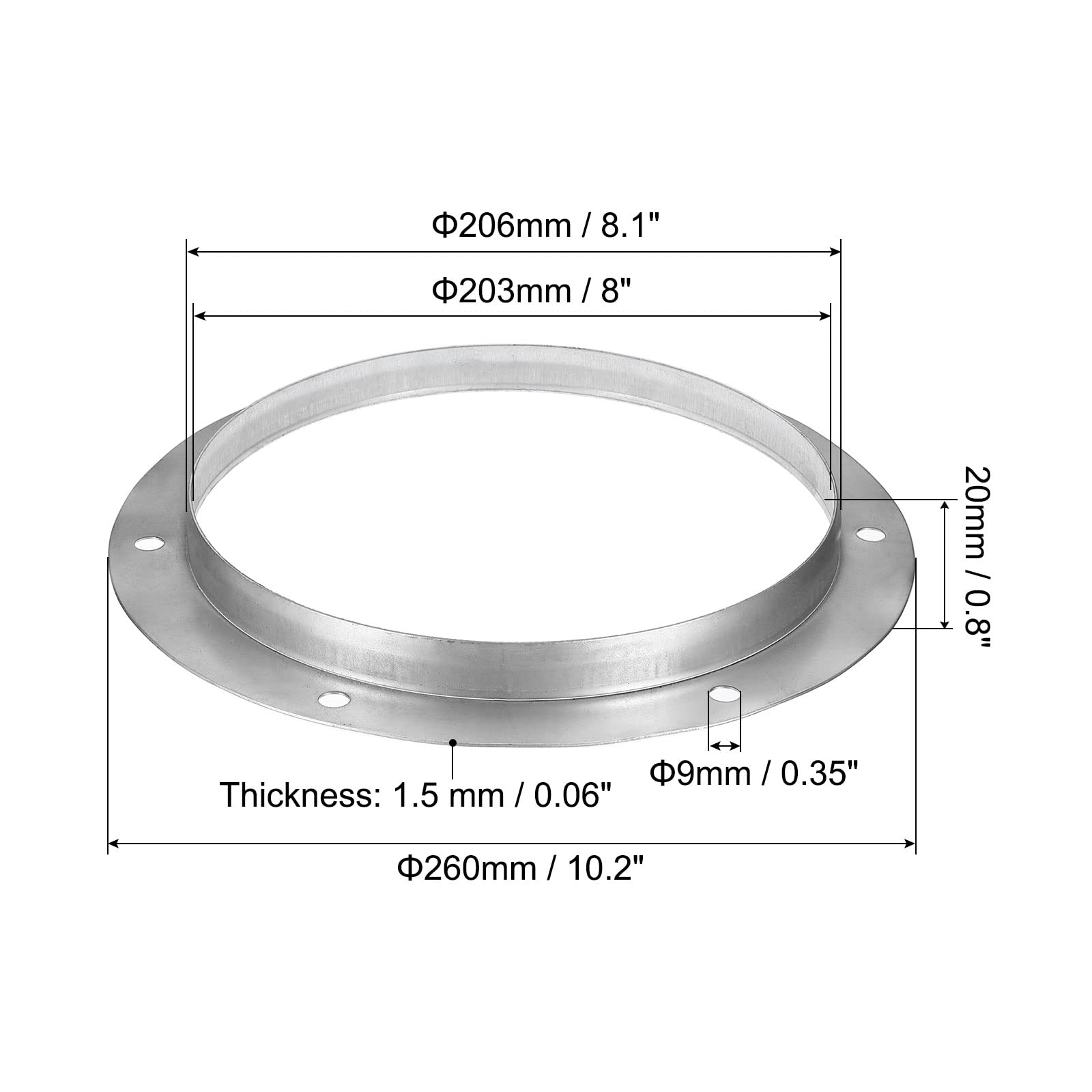 PATIKIL 8″ Duct Connector Flange, 3 Pack Metal Straight Pipe Exhaust ...