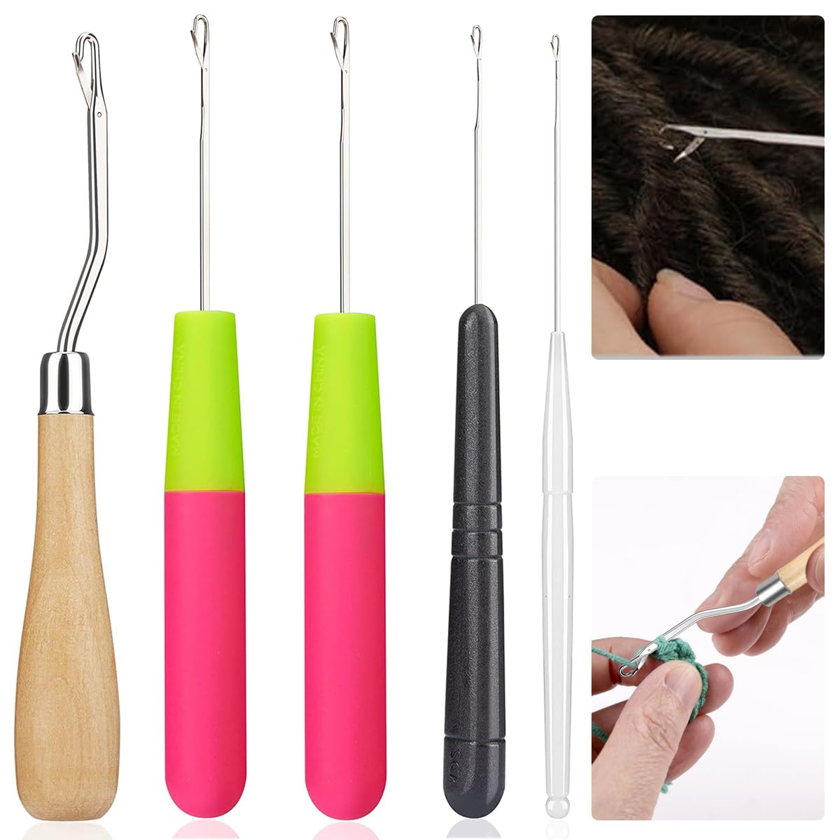 HASTHIP® 5Pcs Dreadlock Crochet Needle, Different Sizes Interlocking ...