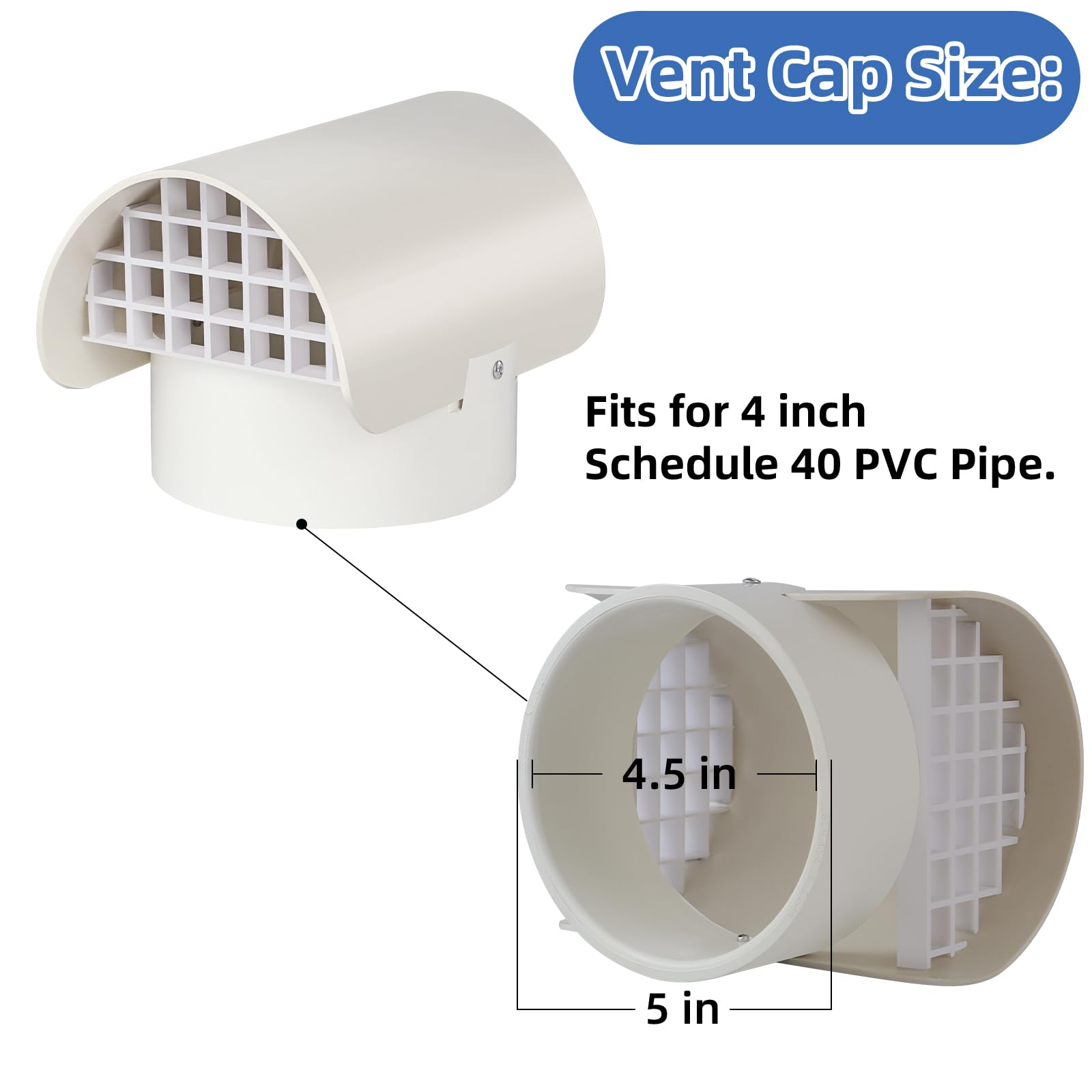 Snapklik.com : PVC Vent Cap Radon Vent Cap For 4" Schedule 40, 4 Inch ...