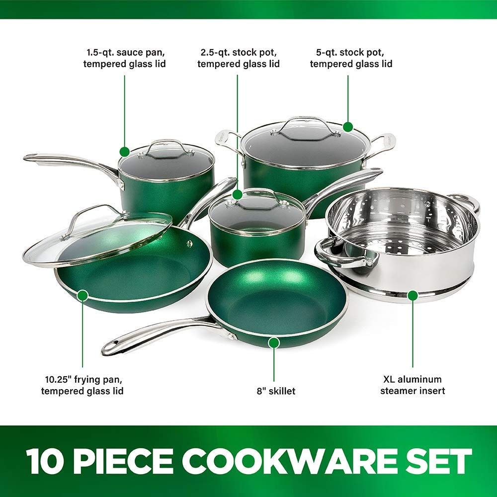 Granitestone Diamond Granite Stone Classic Emerald Pots and Pans Set ...